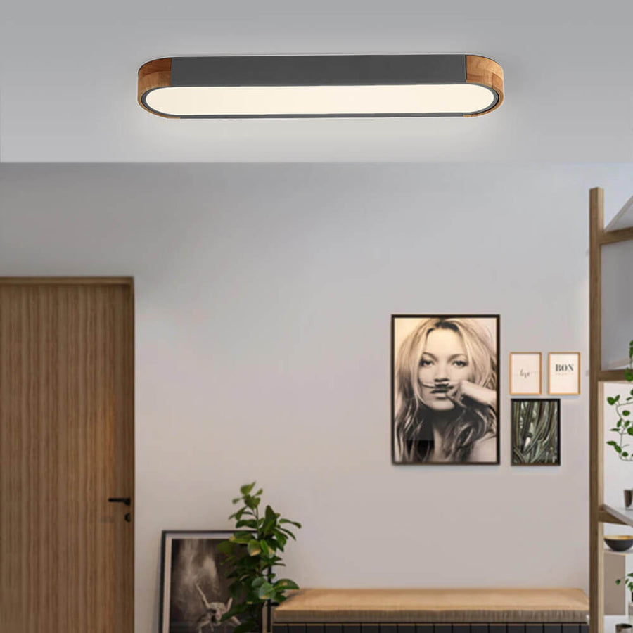 Minimalist Wood Long Oval Flush Mount LED Light | LightFixturesUSA
