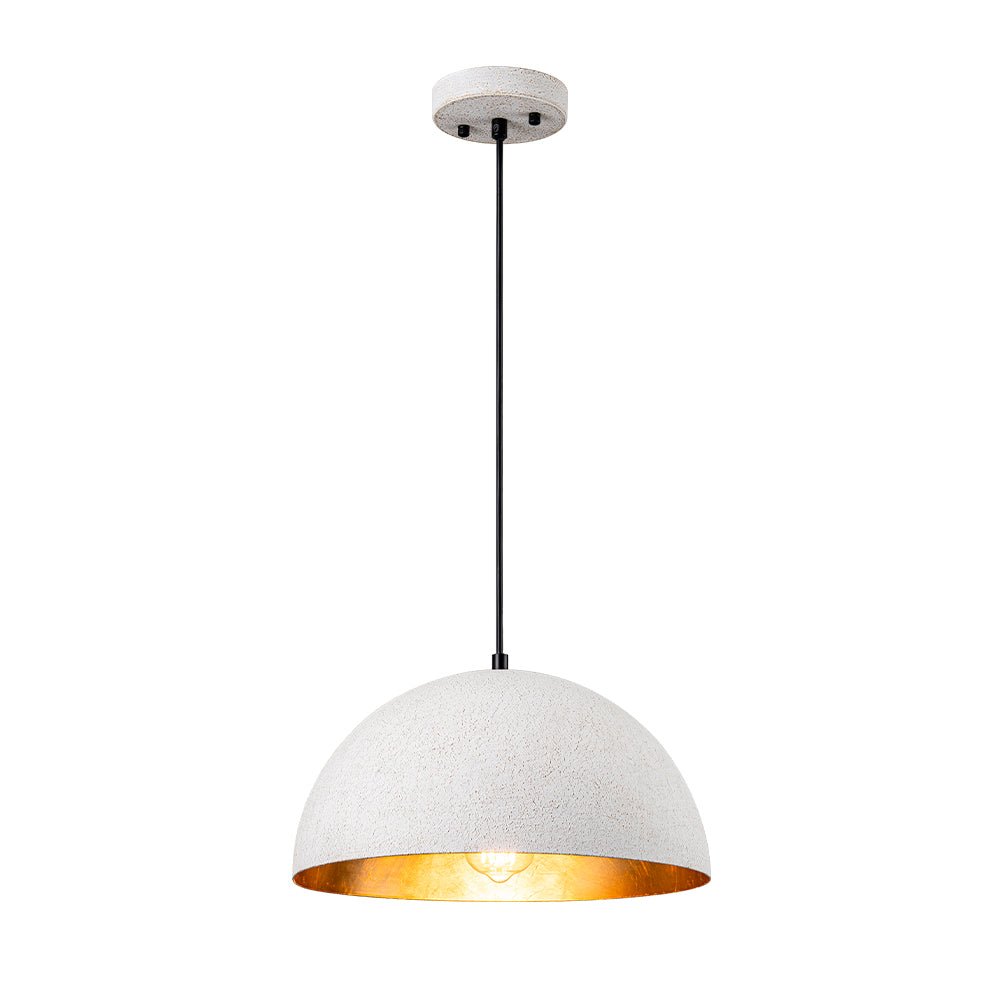 1-Light Industrial Limestone Style Metal Dome Pendant LightFixturesUSA