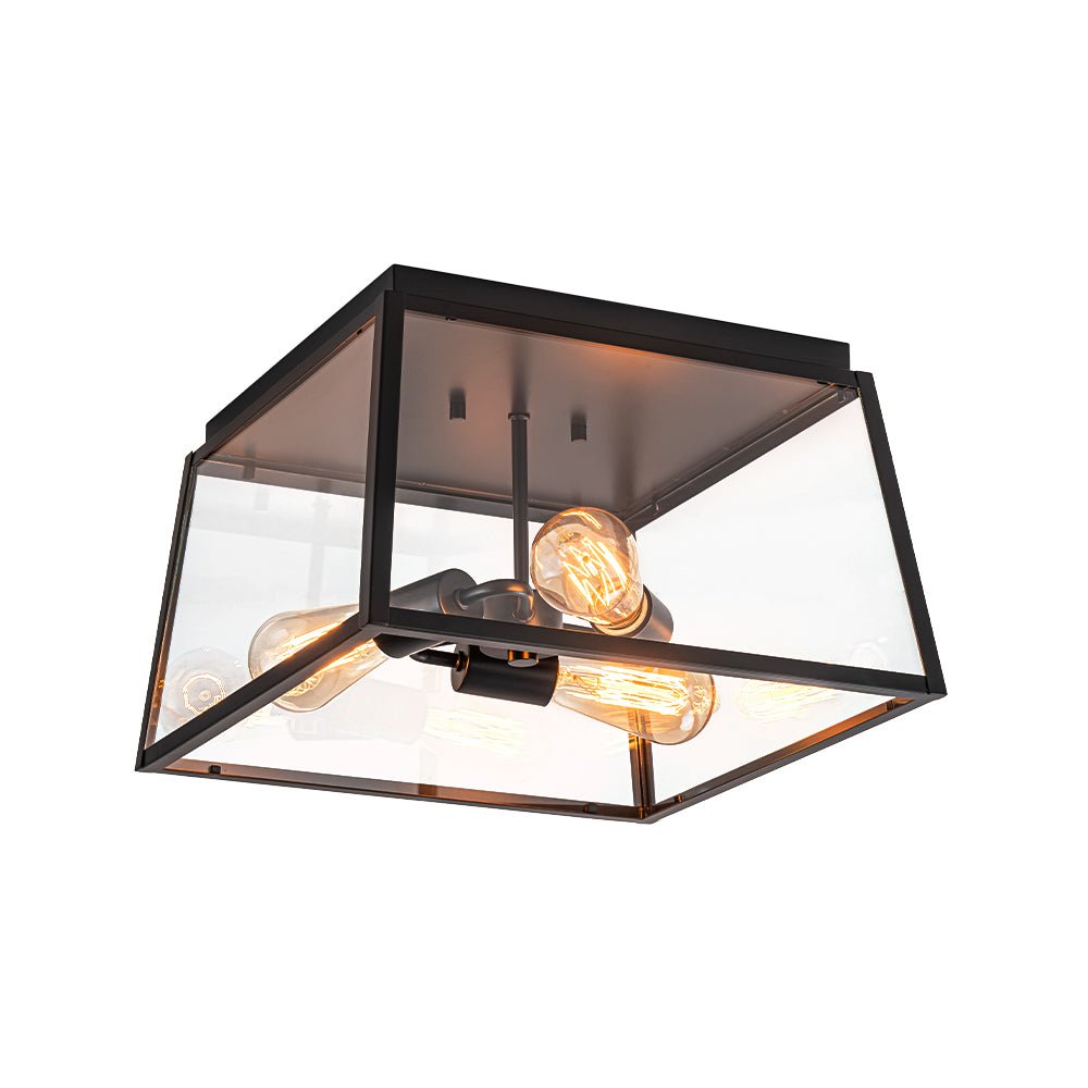 Black Square Box Clear Glass Cage Ceiling Light | LightFixturesUSA
