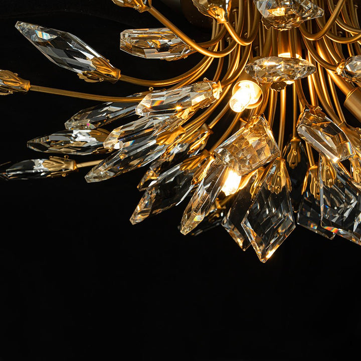 4-Light Bloom Crystal Leaf Semi Flush Mount Light | LightFixturesUSA