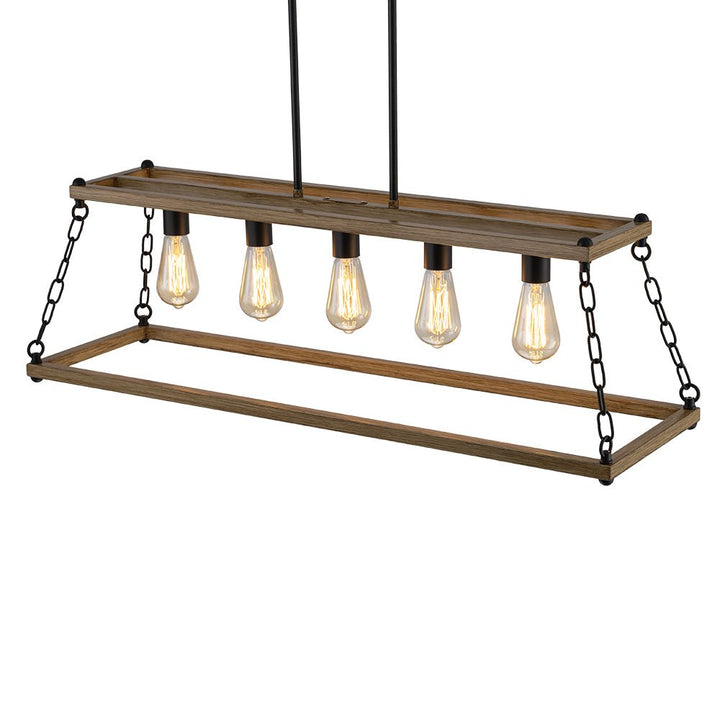 Trapezoid Wood Grain Chain Linear Island Chandelier | LightFixturesUSA