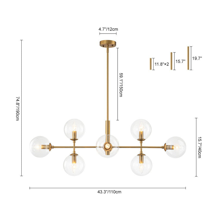 8-Light Linear Sputnik Clear Glass Bubble Chandelier LightFixturesUSA