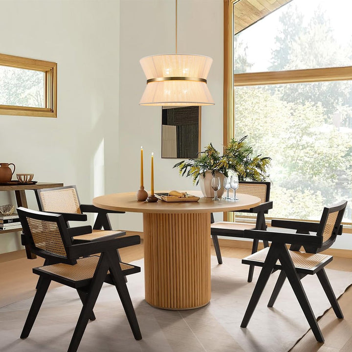 Boho 2-Tier Woven Thread Tapered Drum Pendant Light | LightFixturesUSA