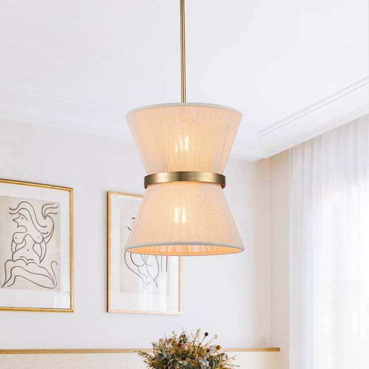 Boho 2-Tier Woven Thread Tapered Drum Pendant Light | LightFixturesUSA