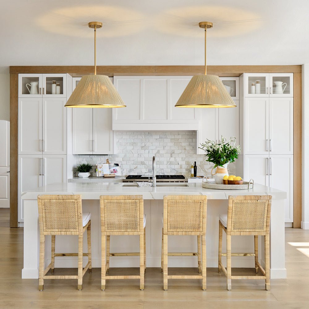 Brass Modern Conical Woven Thread Pendant Light | LightFixturesUSA