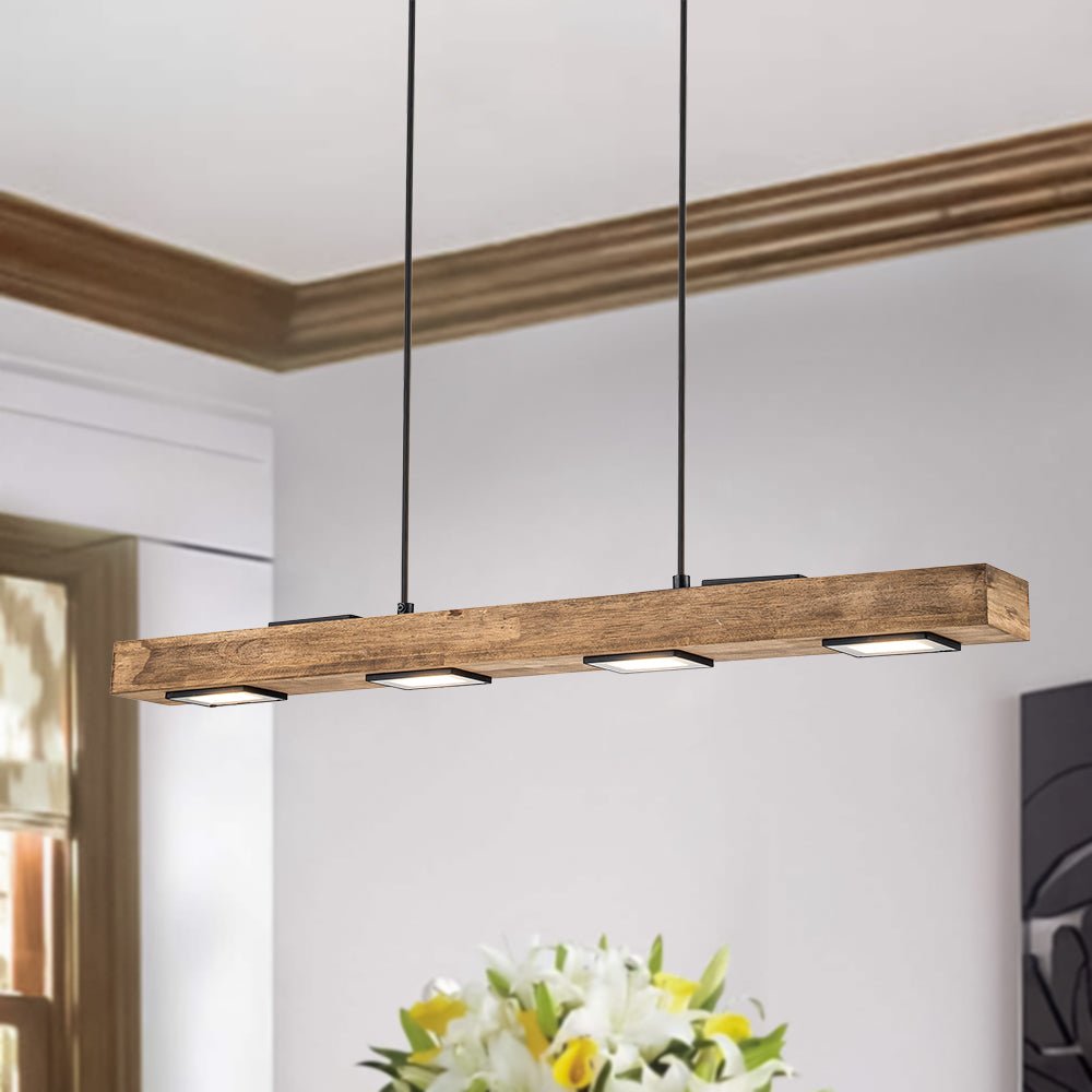 Dimmable LED Rustic Linear Oak Wood Island Pendant | LightFixturesUSA