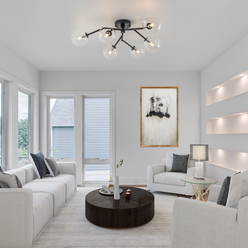 Funky Branch 6-Light Clear Glass Bubble Semi Flush | LightFixturesUSA
