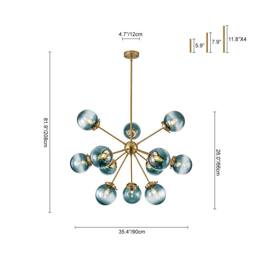 12-light Blue Glass Globe Sputnik Bubble Chandelier | LightFixturesUSA
