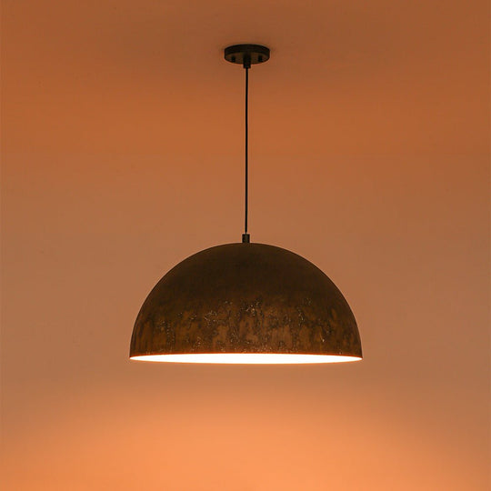 Distressed Bronze Patina Oversized Metal Dome Pendant LightFixturesUSA