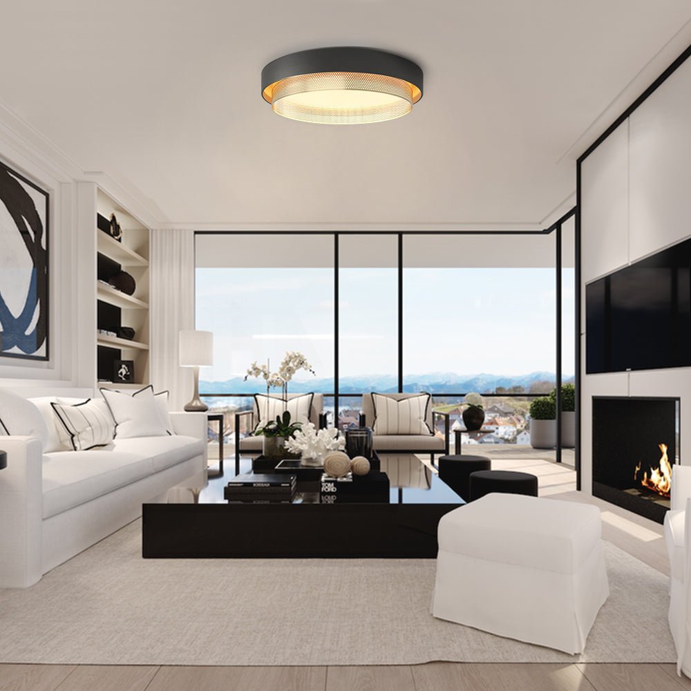 Modern LED Iron Mesh 2-Layer Circular Flush Mount | LightFixturesUSA