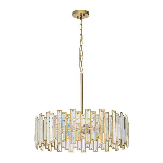 Modern Glam Brass 6-Light Crystal Drum Chandelier | LightFixturesUSA