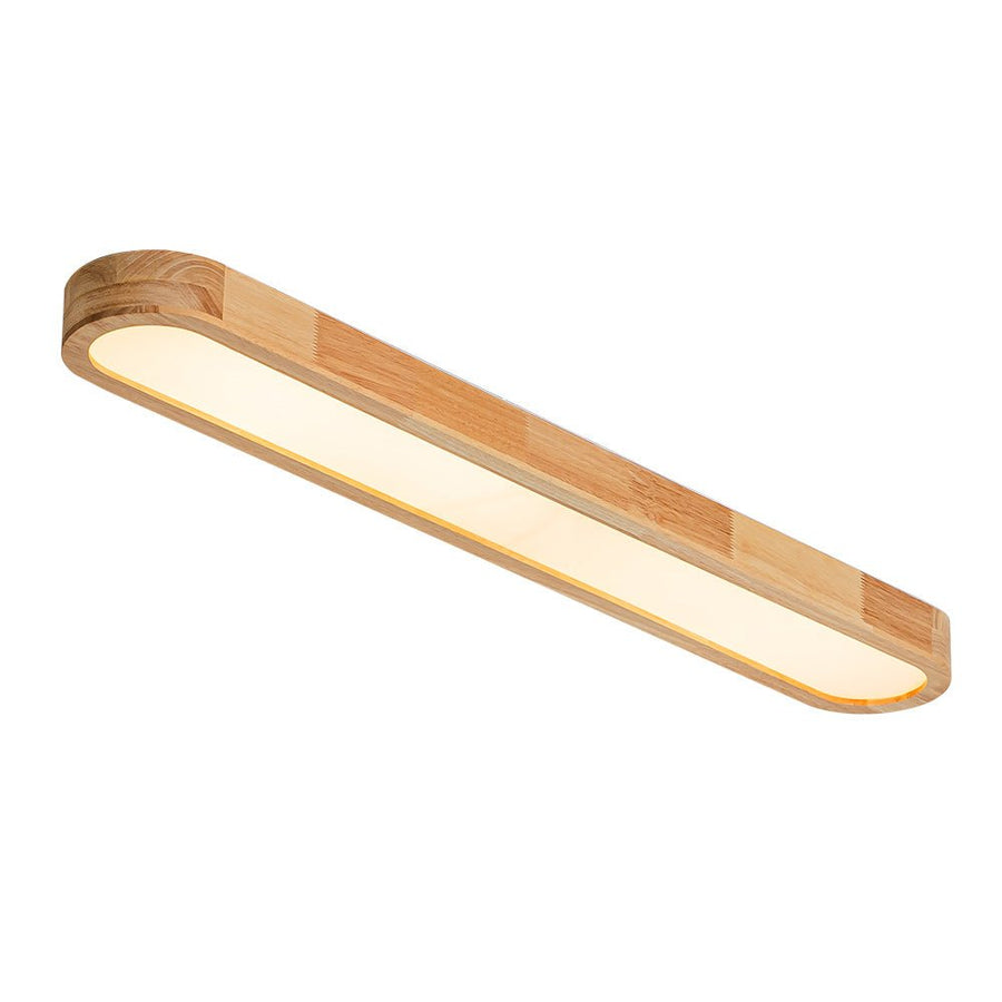 Natural Wood Long Oval Dimmable LED Flush Mount Light LightFixturesUSA