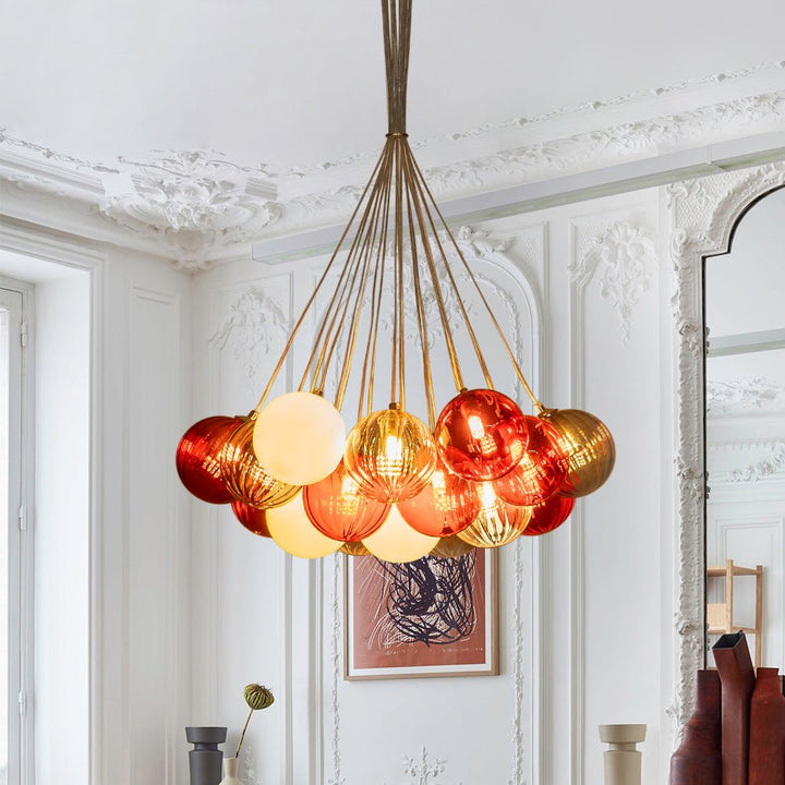 Pop Art Orange Hue Cluster Glass Bubble Chandelier | LightFixturesUSA