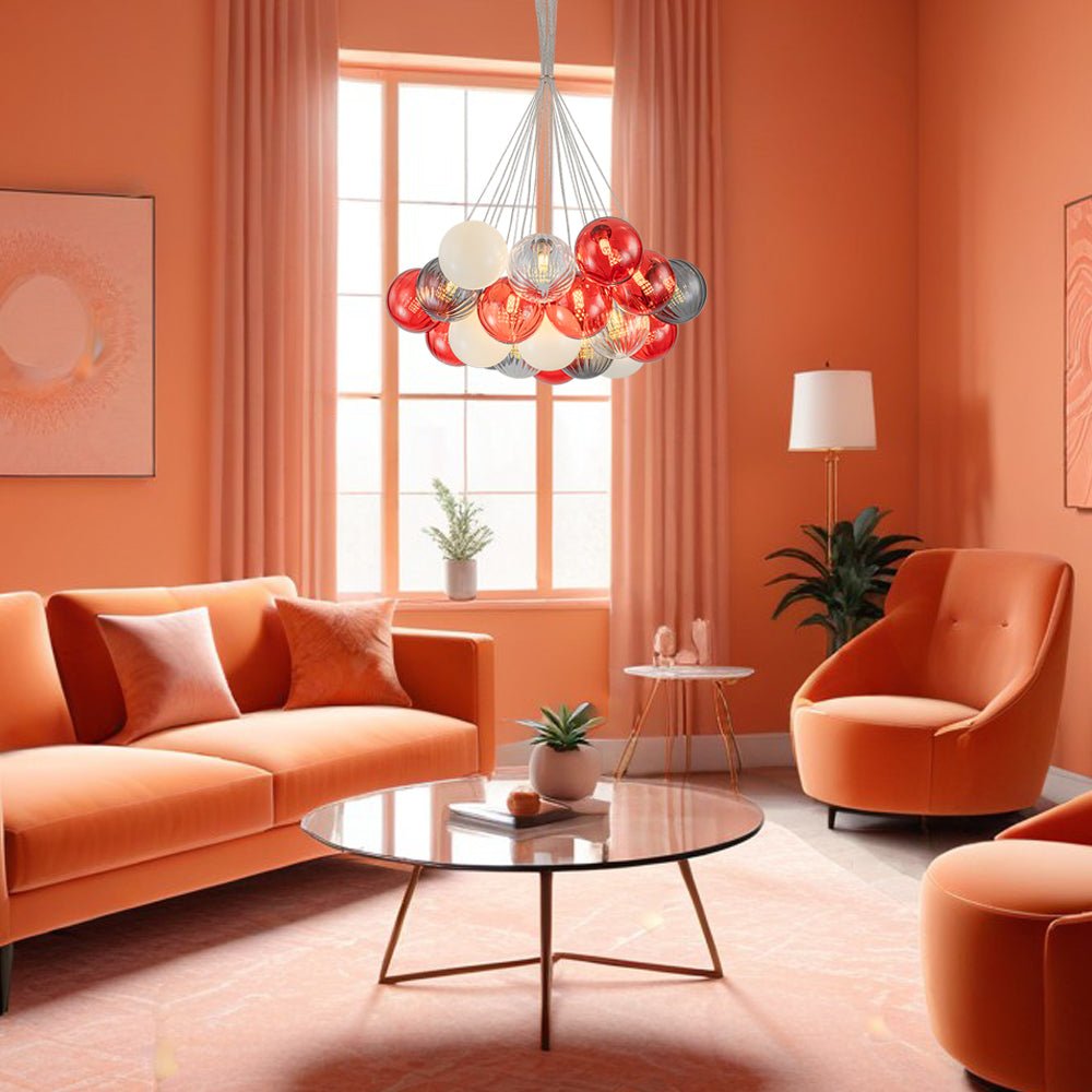 Pop Art Orange Hue Cluster Glass Bubble Chandelier | LightFixturesUSA