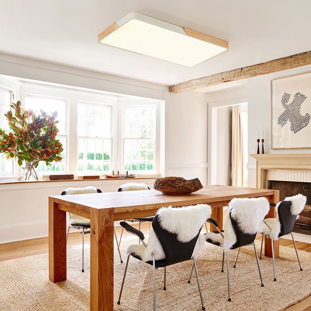 Rectangle Wood Dimmable LED Flush Mount Ceiling Light LightFixturesUSA