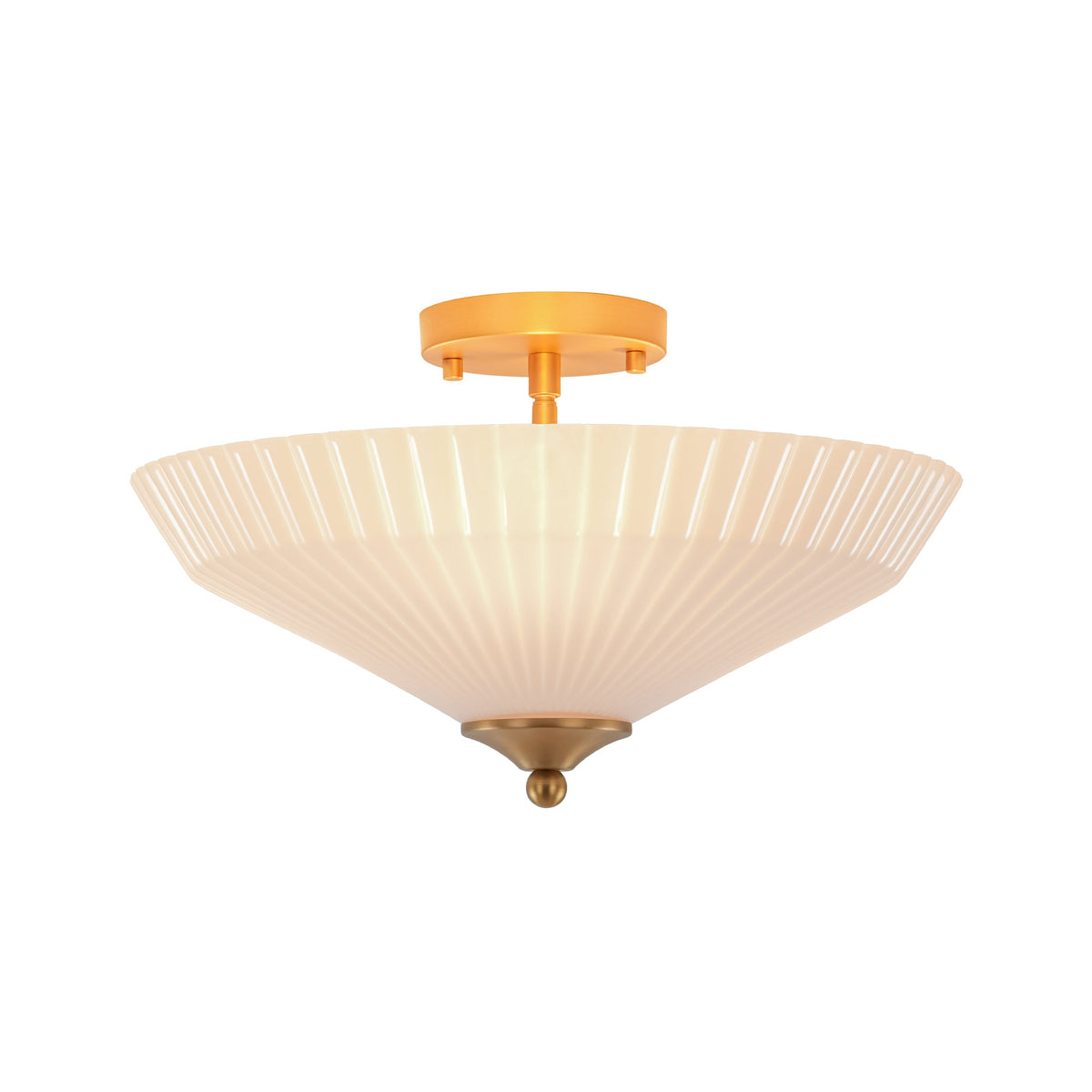 Sculptural Shine Opal Glass Pleated Cone Ceiling Light | LightFixturesUSA