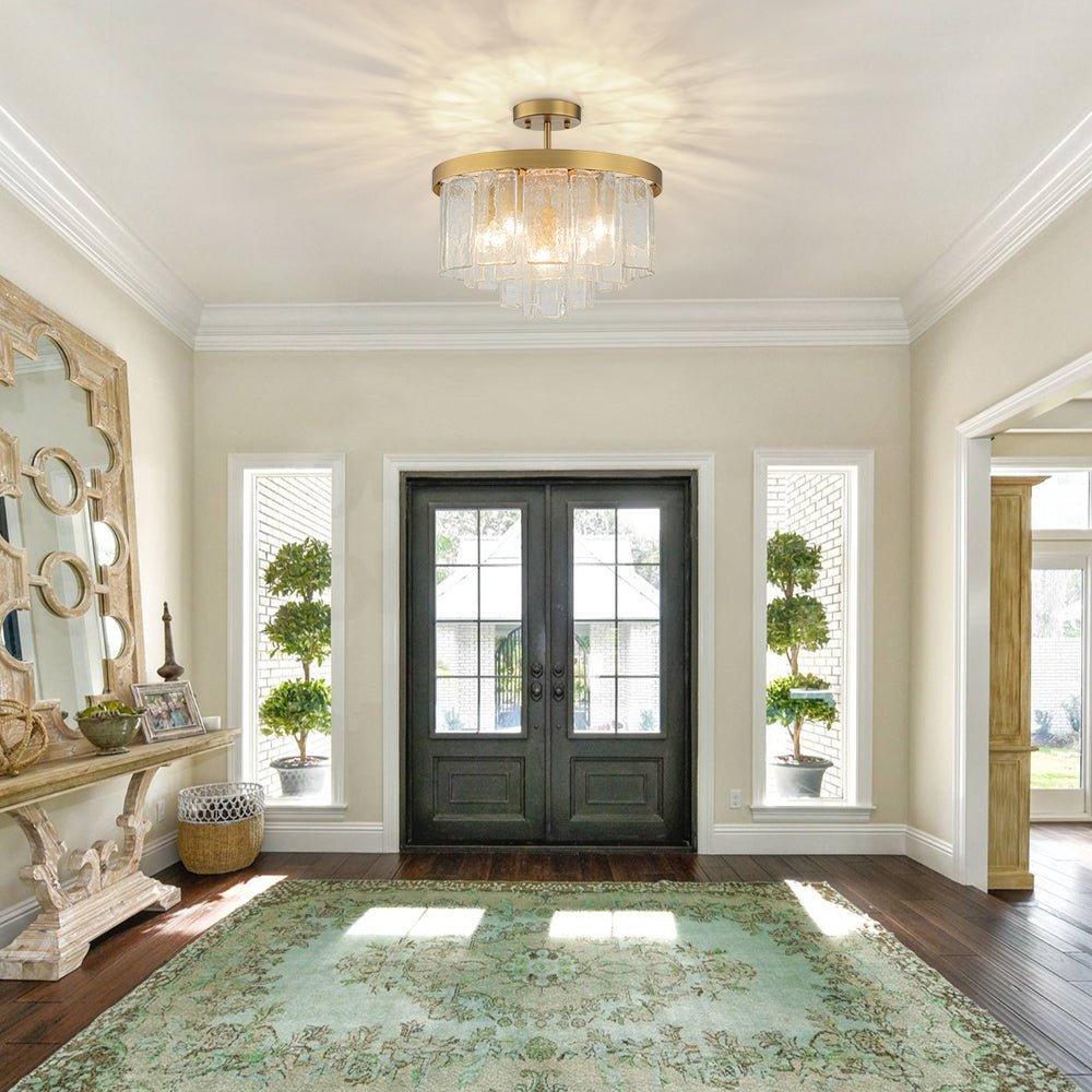 Tiered Hammered Water Glass Round Semi Flush Mount | LightFixturesUSA
