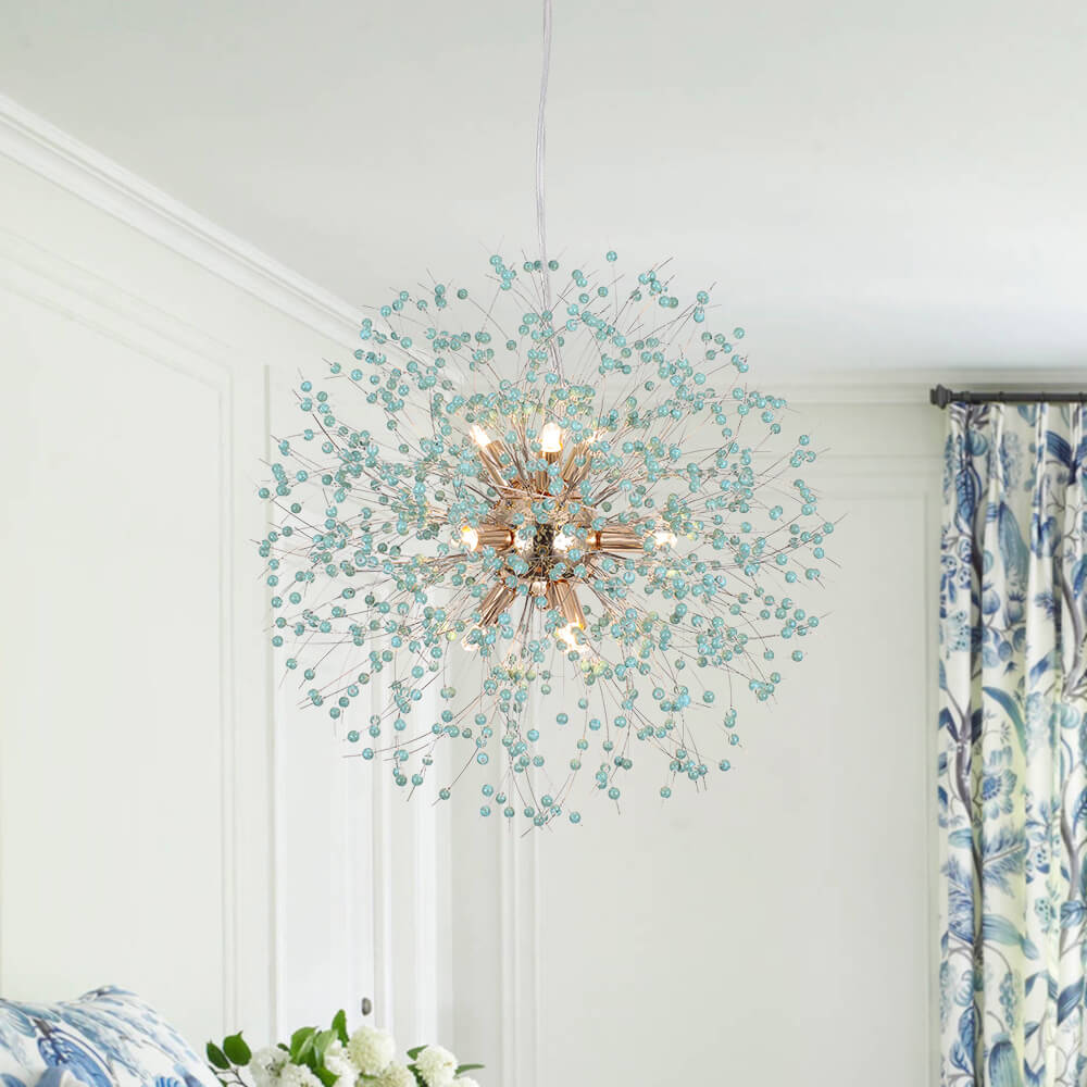 9-Light Blue Dandelion Firework Chandelier | LightFixturesUSA ...