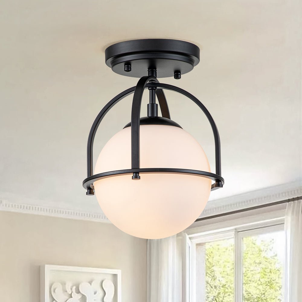 1-Light Opal Glass Globe Sphere Semi-Flush Mount Light | FixturesUSA ...