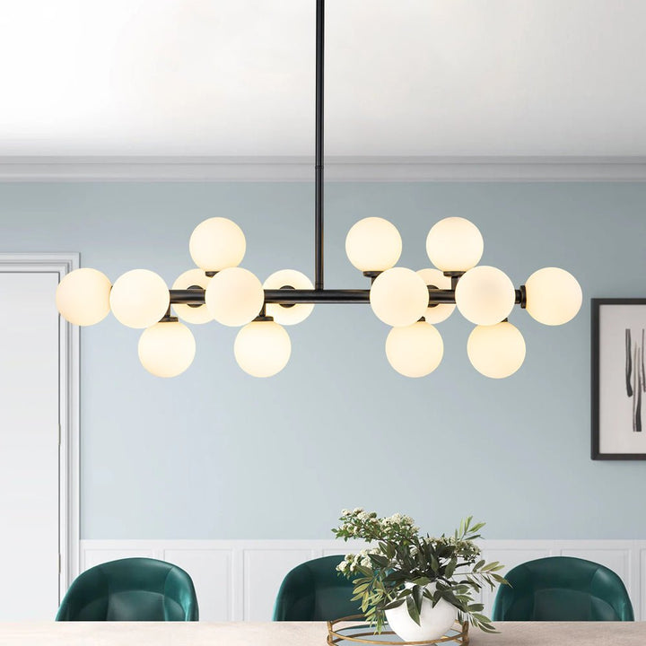 16-Light Opal Glass Globe Linear Sputnik Chandelier | LightFixturesUSA