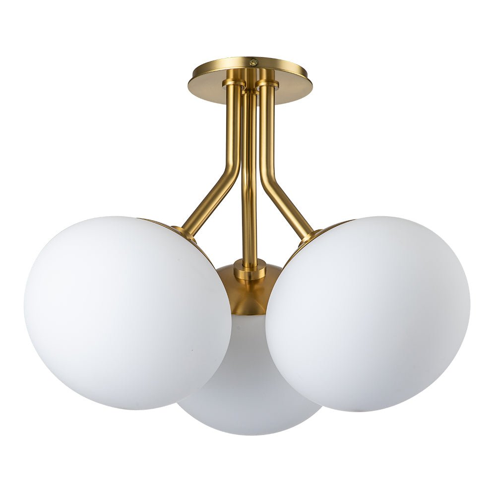 3-Light Opal Glass Sphere Semi Flush Light Globe | LightFixturesUSA