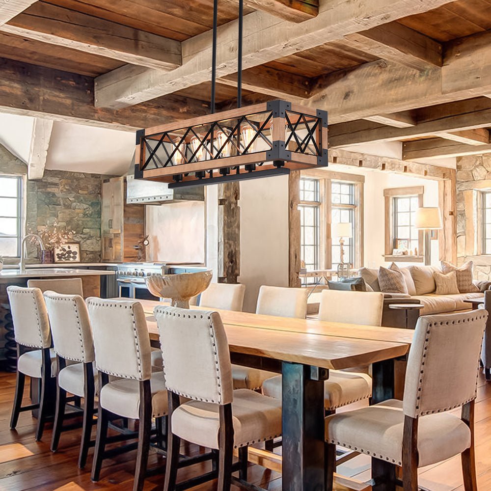 5-Light Wood Box Rectangle Chandelier | LightFixturesUSA, Wood Kitchen ...