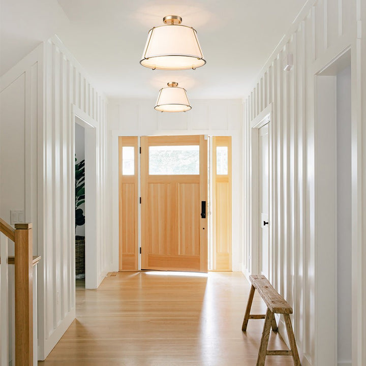 Contemporary Wide Linen Drum Brass Semi Flush Mount | LightFixturesUSA
