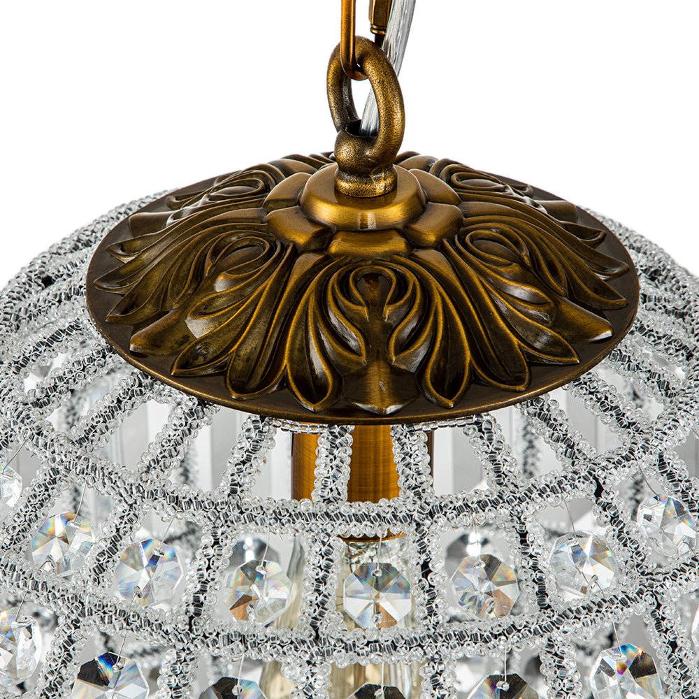 French Wide Crystal Globe Chandelier | Brass Crystal Orb Chandelier ...
