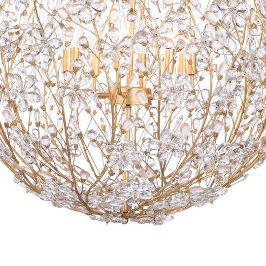 Luxe Gold Bloom Blossom Crystal Floral Orb Chandelier LightFixturesUSA