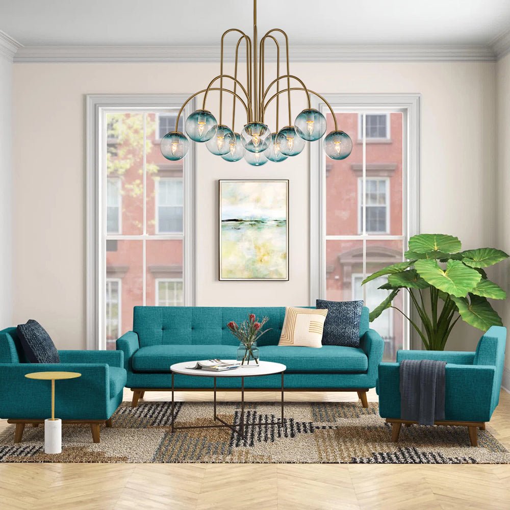 Glam 10-Light Blue Glass Globe Bubble Chandelier | LightFixturesUSA