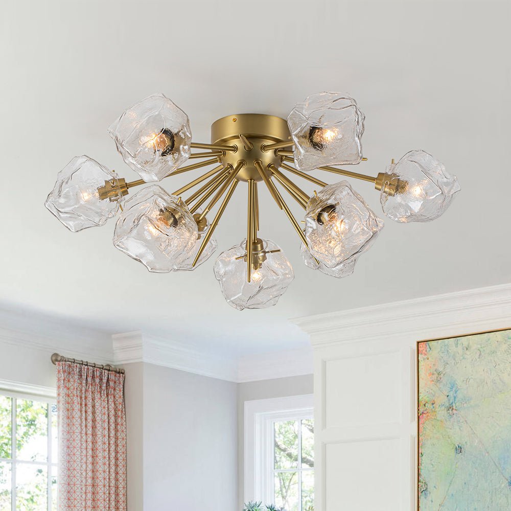 Brass 9-Light Frozen Ice Style Sputnik Ceiling Light LightFixturesUSA