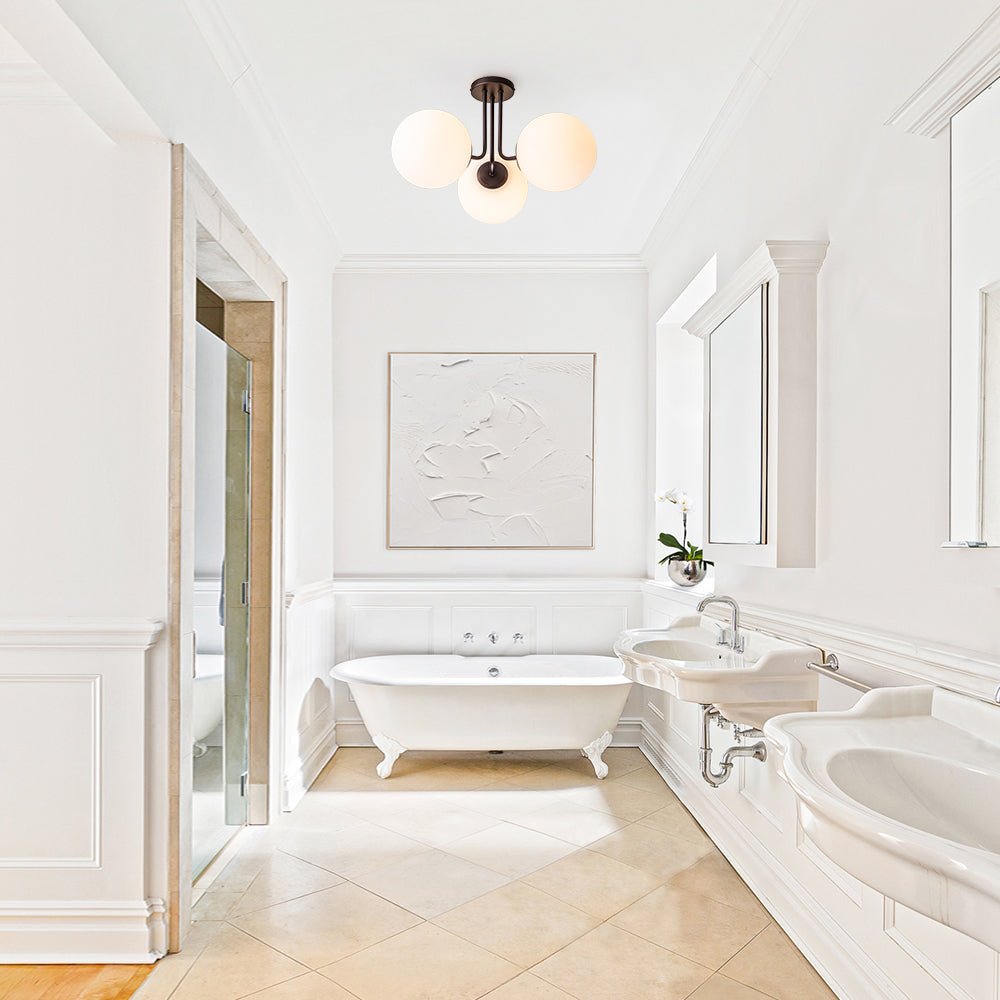 Orb Rubbed Bronze Opal Glass Globe Ceiling Light | LightFixturesUSA