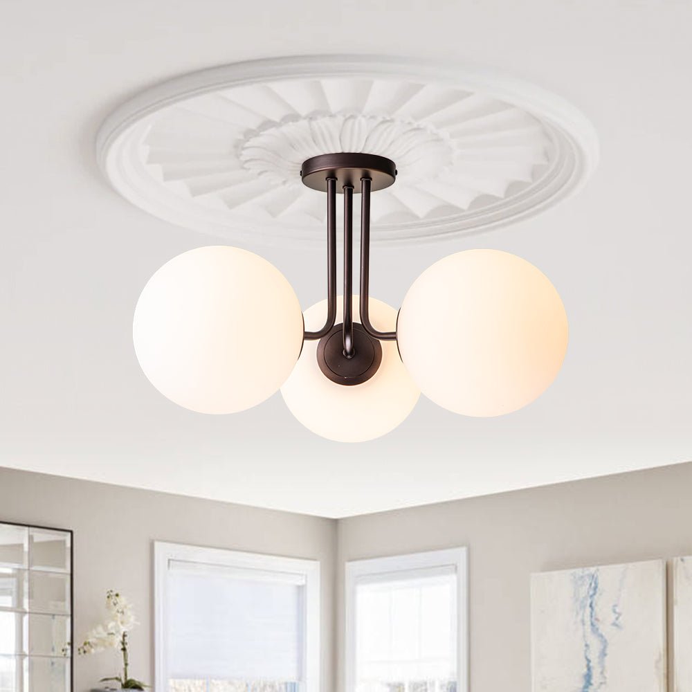 Orb Rubbed Bronze Opal Glass Globe Ceiling Light | LightFixturesUSA