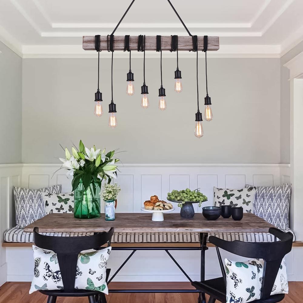 Rustic Wooden Wide Linear Chandelier | LightFixturesUSA, Farmhouse ...