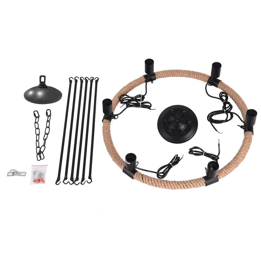 Vintage Hemp Rope Wheel Chandelier | LightFixturesUSA, Hemp Rope ...